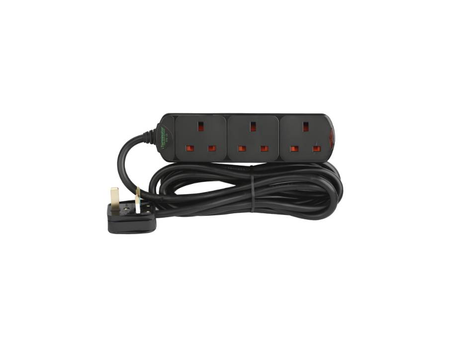 Terminator 3 Way UK Power Extension Socket 3M Cable (Black) - TPB 13B ...