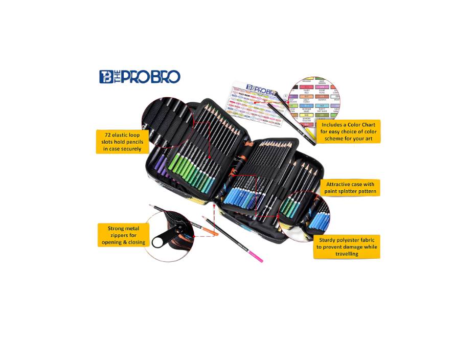 THE PRO BRO 72 Premium Color Pencils Soft Core Oil-based for drawing ...