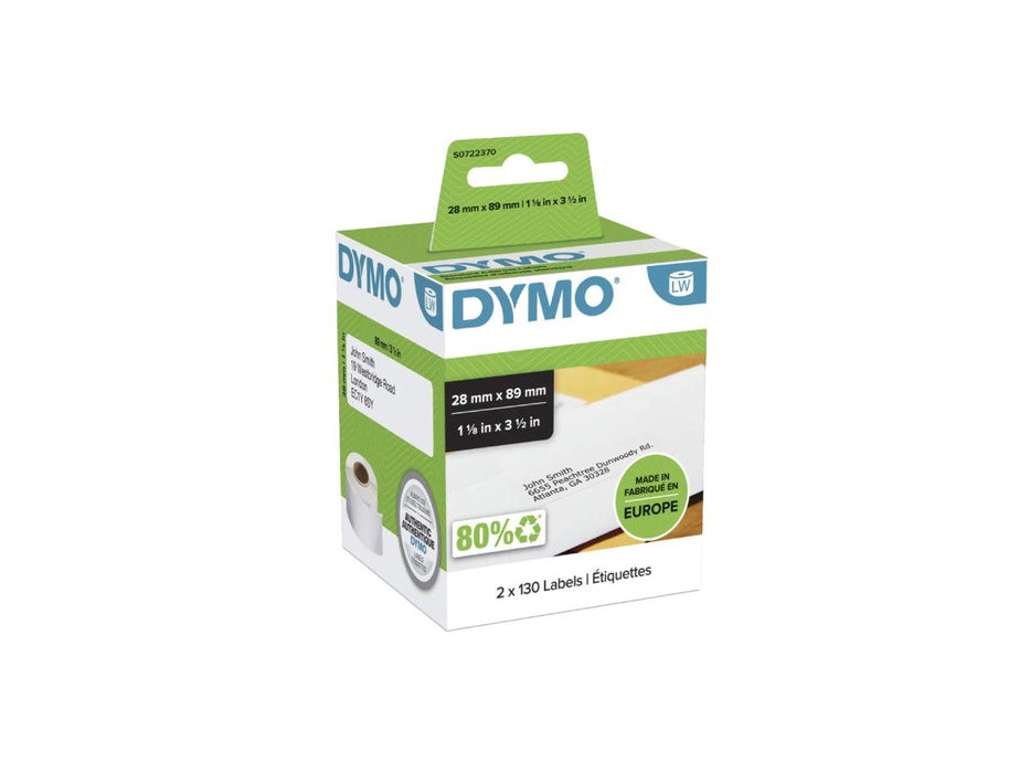 DYMO (99010) Address Labels, White Paper, 89 x 28 mm, [2X130 Labels ...