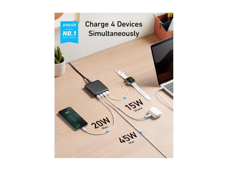 Anker USB C Plug, 543 (65W II) PIQ 3.0 and GaN, 4-Port Fast Wall ...