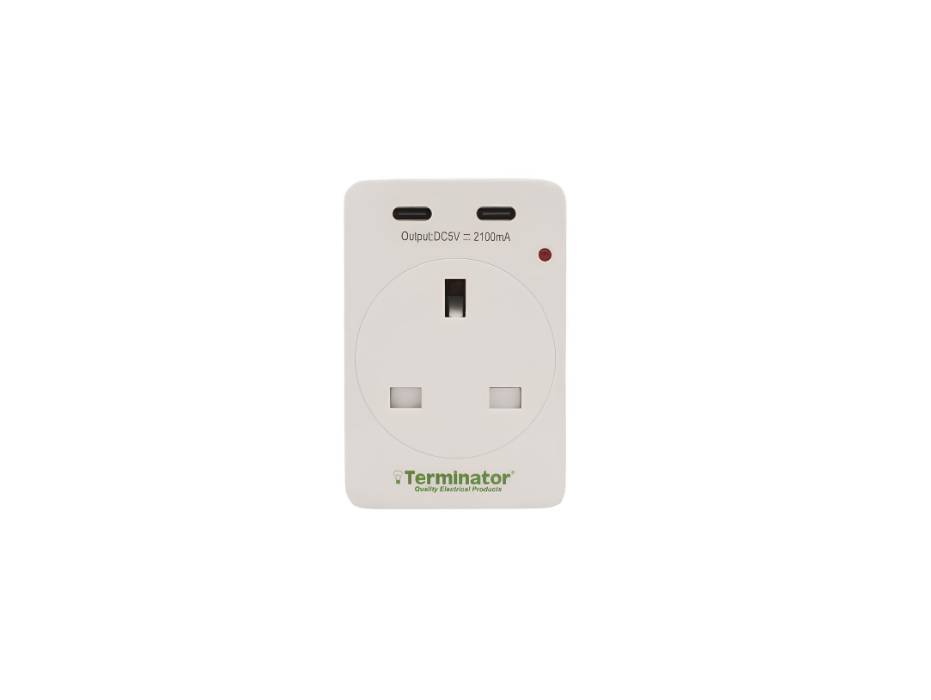 Terminator 3 Way UK Socket Multi Adaptor with 2 C Type USB 2.1A ...