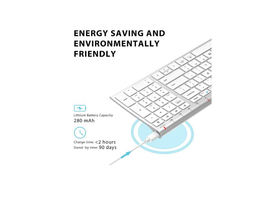 iClever Bluetooth Keyboard BK10, Multi Device Keyboard Rechargeable with Number Pad Ergonomic ...