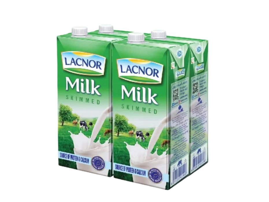 Lacnor Essentials Skimmed Milk 1L Pack of 4 | Dubai & Abu Dhabi, UAE ...