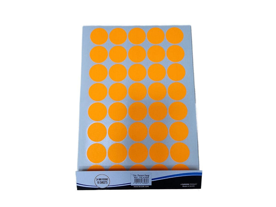 Colour Round Labels, 24mm, Fluorescent Orange, 400 labels-pack ...