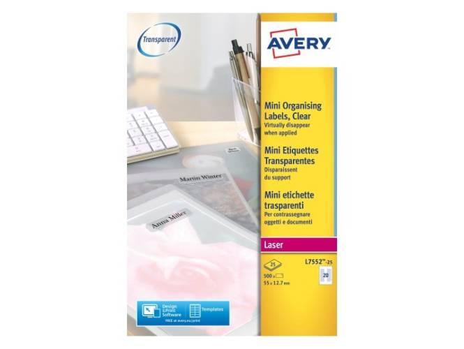 Avery L7552-25 Multipurpose Labels 55 x 12.7mm, Transparent Labels ...