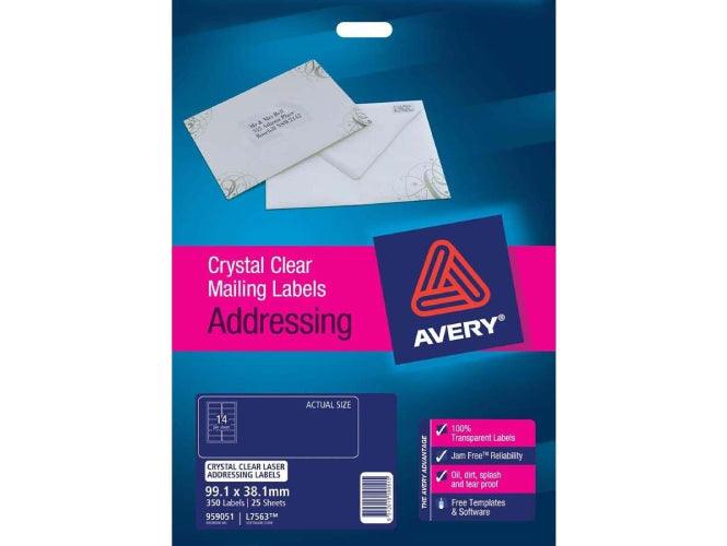 Avery Crystal Clear Address Labels, L7563, 350 Labels/Pack, 99.1 x 38.1 ...